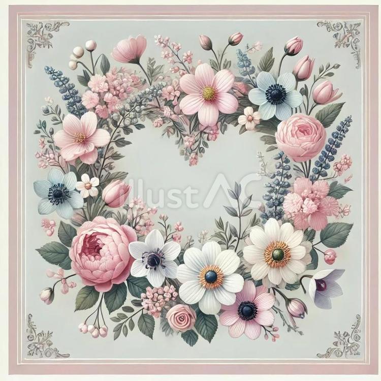 ふんわり春色ハートのリースイラスト - No: 26349751｜無料イラスト・フリー素材なら「イラストAC」