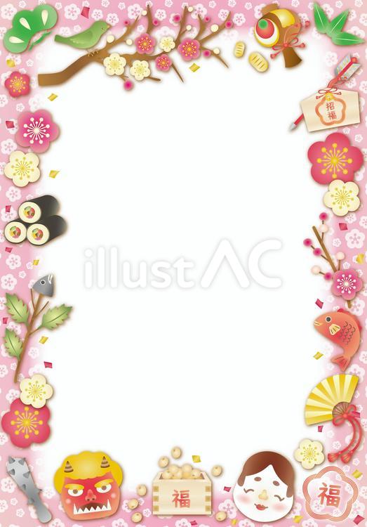 節分柄の梅フレーム（たて）イラスト - No: 26056147｜無料イラスト・フリー素材なら「イラストAC」