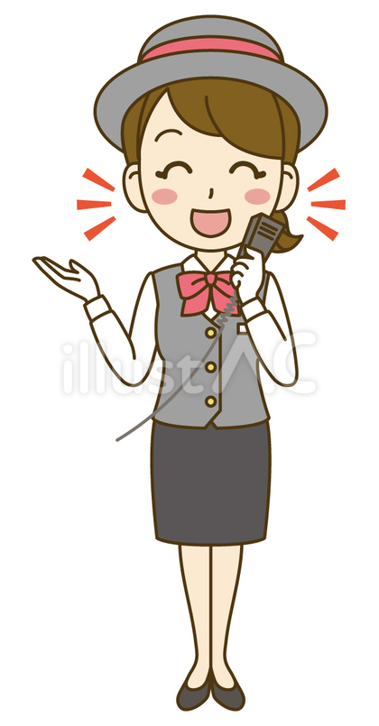 マイクを持つ笑顔のバスガイド女性_グレーイラスト - No: 25958621｜無料イラスト・フリー素材なら「イラストAC」
