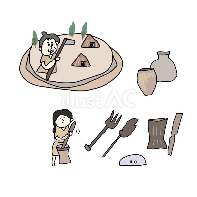 環濠集落 土器 弥生時代イラスト - No: 26428148｜無料イラスト・フリー素材なら「イラストAC」