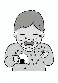Free Vectors | Toddler spilling rice balls, black and white
