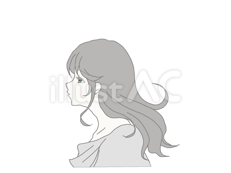 女性の横顔 ほぼモノクロ 風に靡く髪イラスト No 23078705/無料イラストフリー素材なら「イラストac」