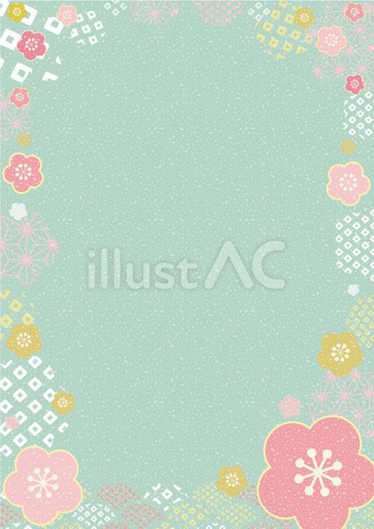 和柄梅背景フレーム縦 パステルグリーンイラスト - No: 2365965｜無料イラスト・フリー素材なら「イラストAC」