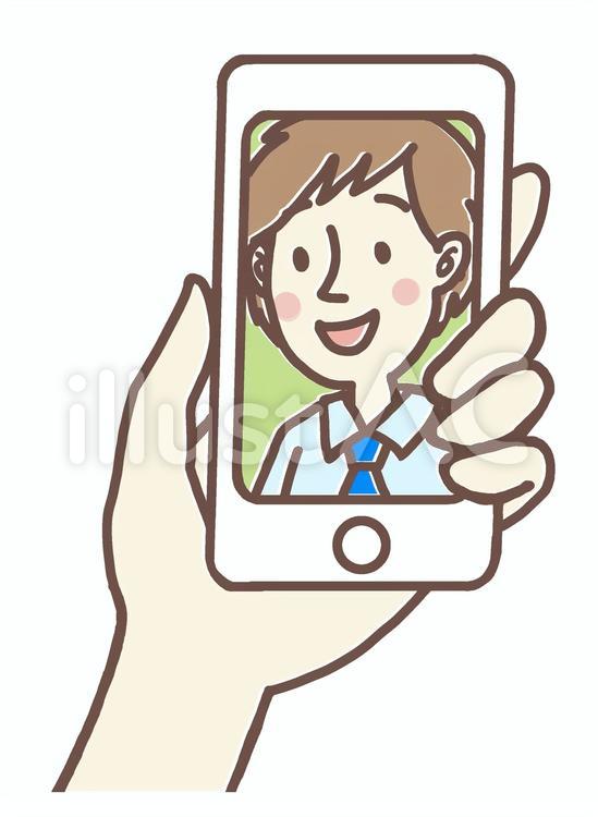 携帯画面に写る人物（男性）とテレビ電話イラスト - No: 22697934｜無料イラスト・フリー素材なら「イラストAC」