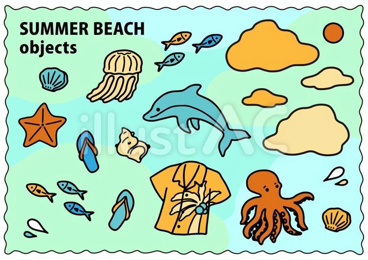 summer beach objectsイラスト - No: 22968469／無料イラストなら「イラストAC」