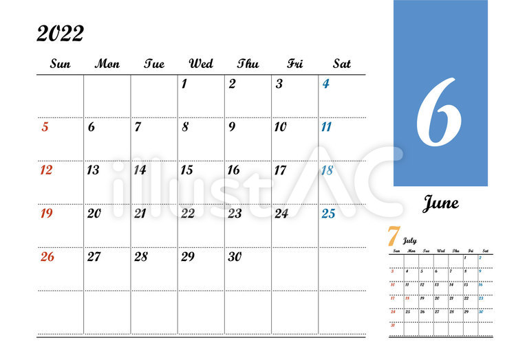 免费矢量 | 2022 年 6 月日曆（A4 尺寸）