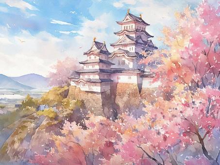 青空と白い雲に映える桜と桜吹雪イラスト - No: 25129779｜無料イラスト・フリー素材なら「イラストAC」