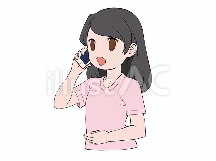 スマホで電話をかける・電話する元気な女性イラスト No 22846784|無料イラスト・フリー素材なら「イラストac」