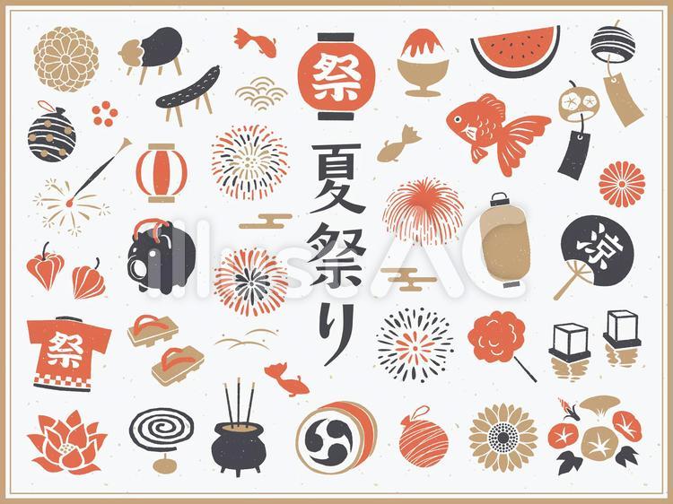 夏祭とお盆の和風カットイラストセットイラスト No 22880005／無料イラストなら「イラストac」 