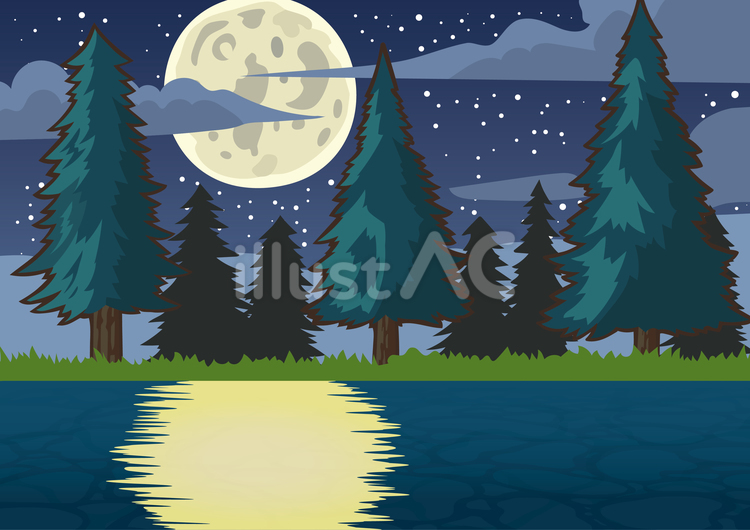 夜の森の背景-1（A4横）イラスト - No: 26718255｜無料イラスト・フリー素材なら「イラストAC」