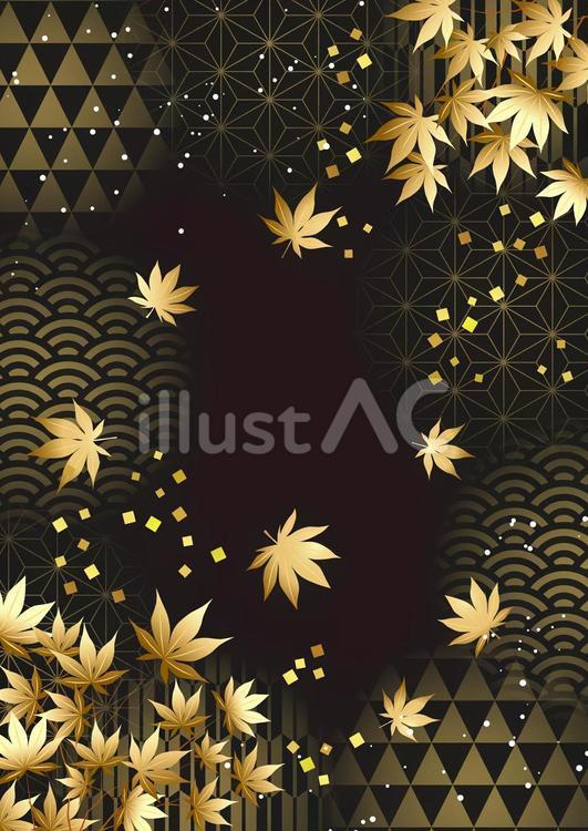 金色のふんわり吉祥文様ともみじタテイラスト - No: 24101808／無料イラスト/フリー素材なら「イラストAC」