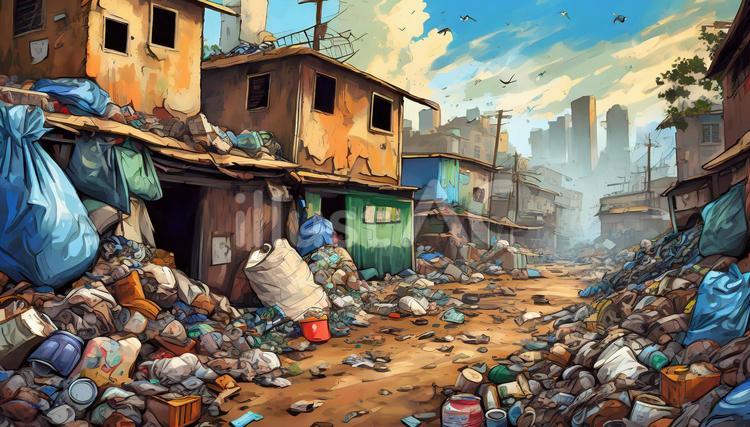 Free Vectors | Background illustration of a slum area littered with garbage