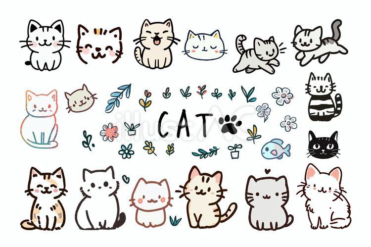 フリーカット絵素材/可愛いネコセットイラスト No 24573922|無料イラスト・フリー素材なら「イラストac」