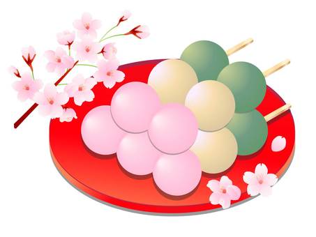 Free Vectors | 5 three-color dumplings and cherry blossoms