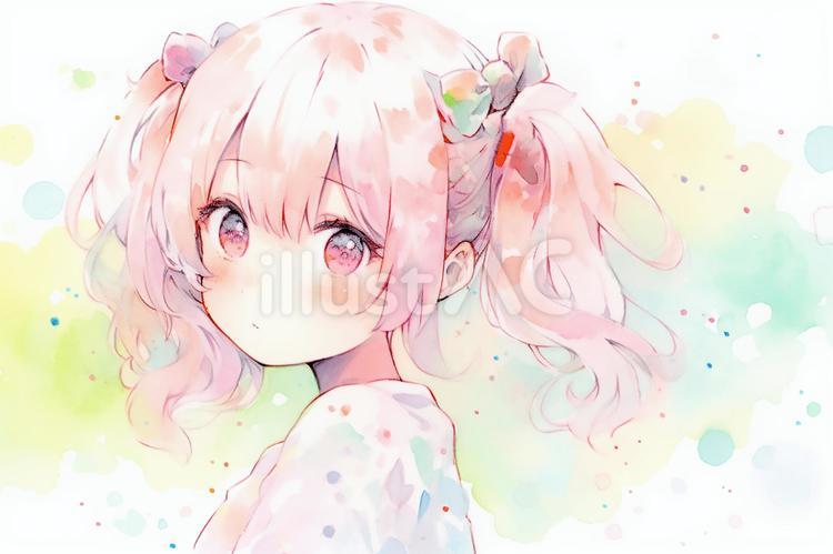 ピンクツインテールの水彩女子イラスト - No: 24547977｜無料イラスト・フリー素材なら「イラストAC」