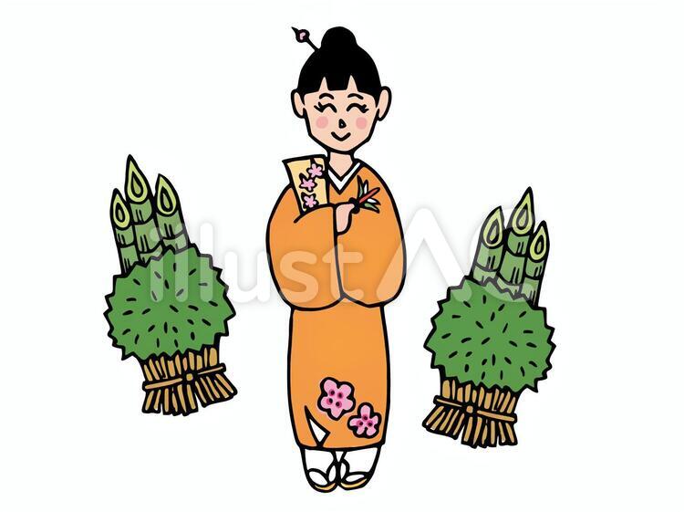 門松と少女イラスト - No: 1323343／無料イラストなら「イラストAC」