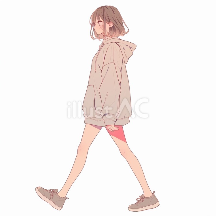 パーカーを着て歩く女の子イラスト - No: 25657422｜無料イラスト・フリー素材なら「イラストAC」