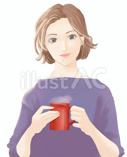 お茶をする女性 温かい飲み物イラスト No 23493432|無料イラスト・フリー素材なら「イラストac」