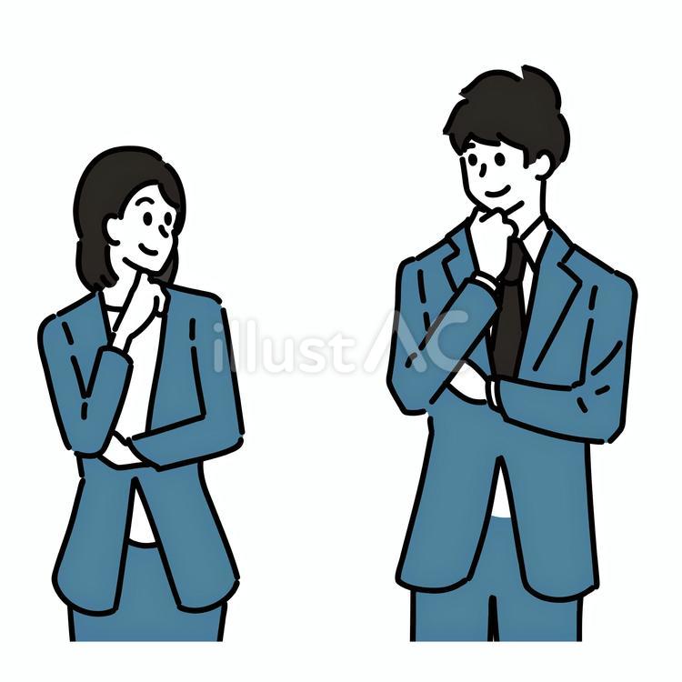 笑顔で見つめ合うスーツ姿の男女イラスト No 23433349|無料イラスト・フリー素材なら「イラストac」