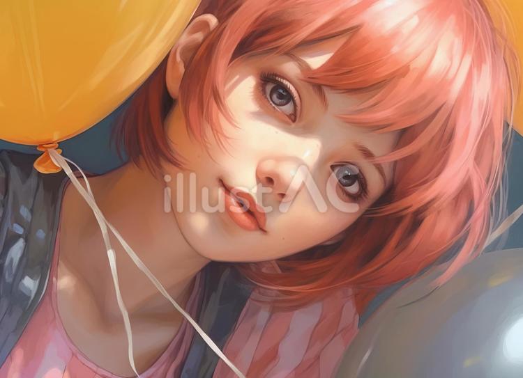 風船と写るカメラ目線の女性イラスト - No: 23914549｜無料イラスト・フリー素材なら「イラストAC」
