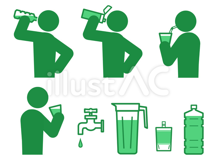水分補給のシンプルなイラストセット（緑）イラスト - No: 22927874｜無料イラスト・フリー素材なら「イラストAC」