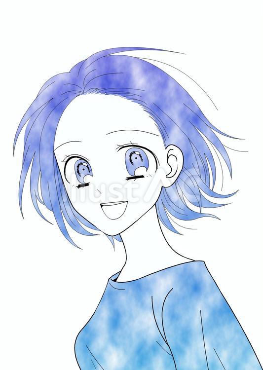 髪が靡く笑顔の女性 青空イラスト No 24179569|無料イラスト・フリー素材なら「イラストac」