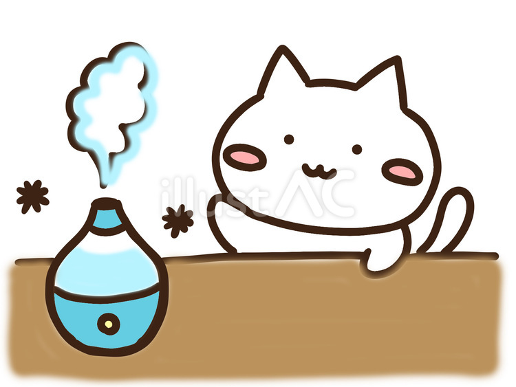 卓上加湿器で湿度を保つかわいい白ねこイラスト - No: 27171180｜無料イラスト・フリー素材なら「イラストAC」