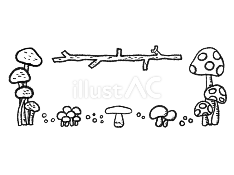 きのこのフレーム 白黒イラスト - No: 23227412｜無料イラスト・フリー素材なら「イラストAC」